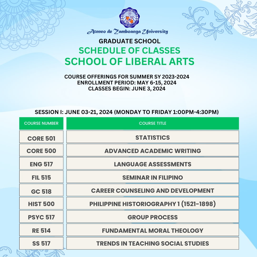 Course Offerings for Summer SY 2023-2024 - Ateneo de Zamboanga University