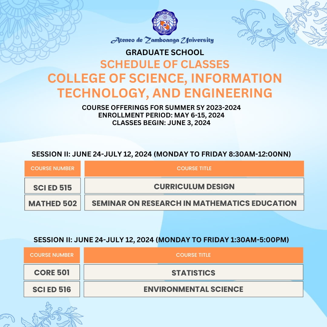 Course Offerings for Summer SY 2023-2024 - Ateneo de Zamboanga University
