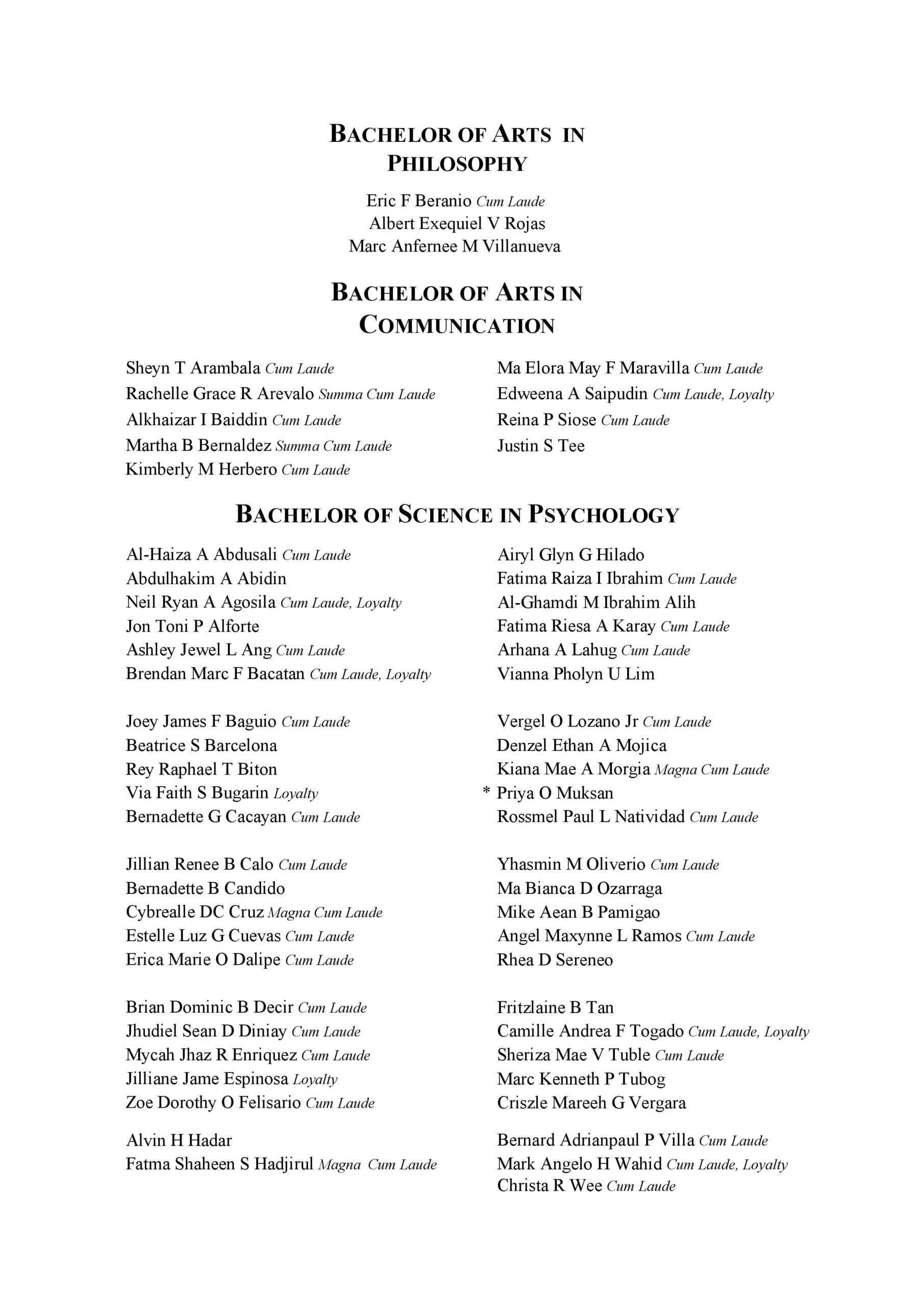 Candidates for Graduation, SY 2023-2024 - Ateneo de Zamboanga University