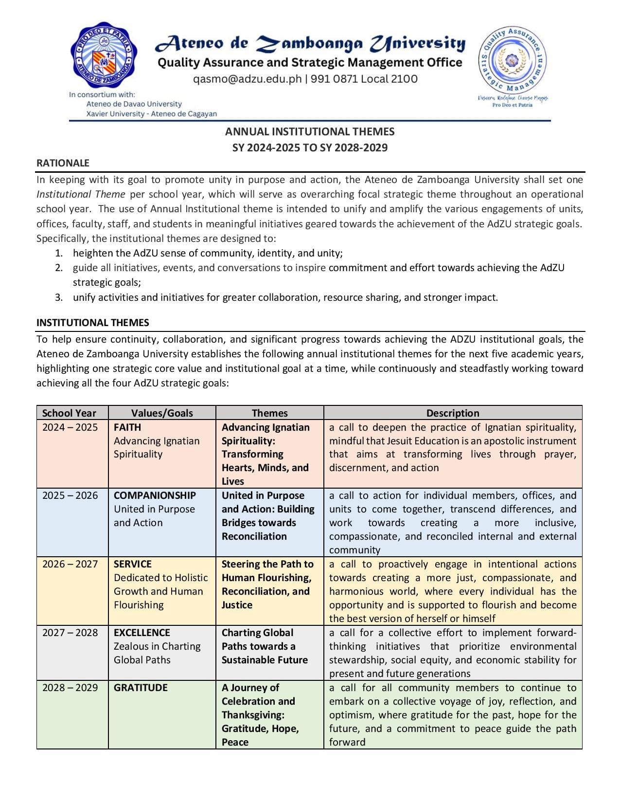 Institutional Theme For Sy 2024 2025 Ateneo De Zamboanga University