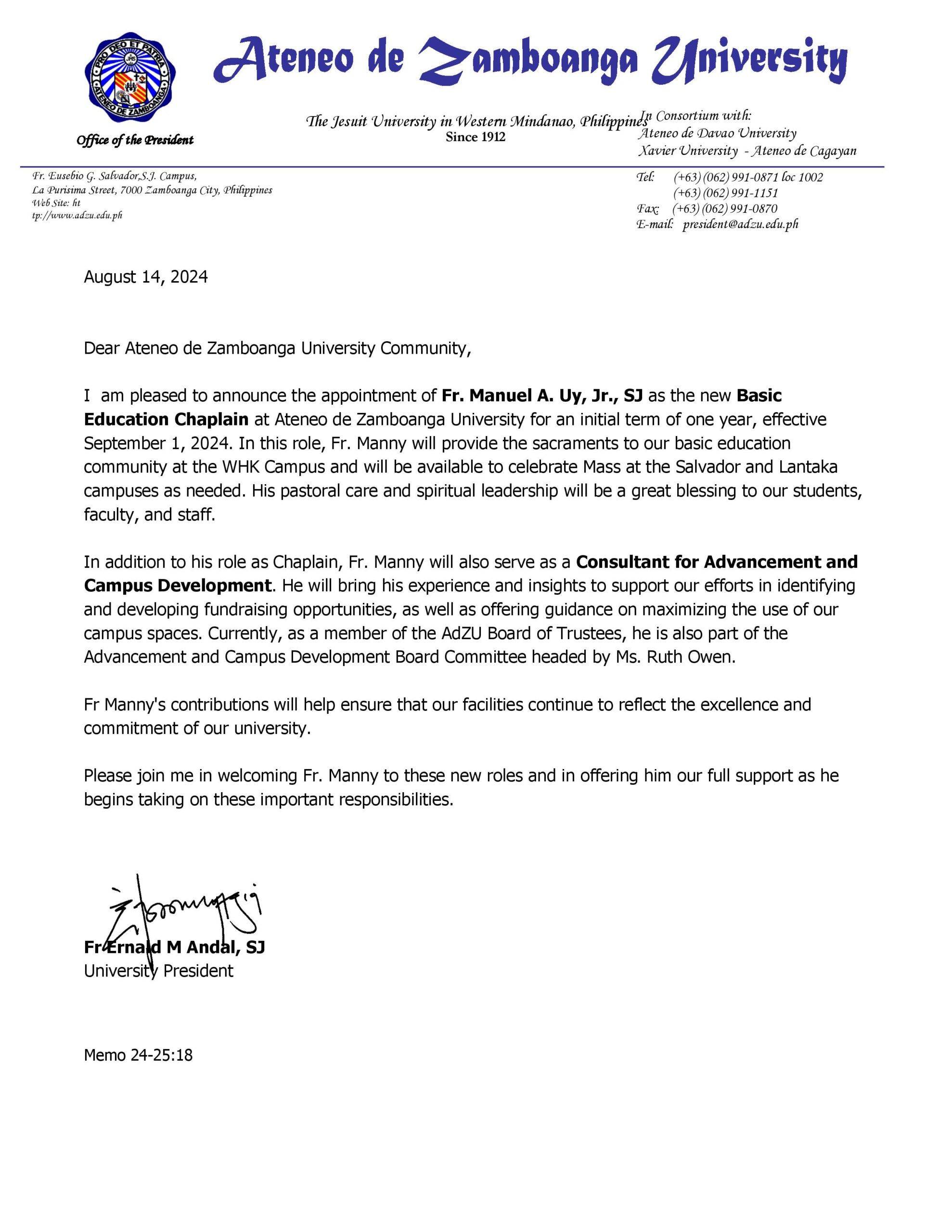 New Basic Education Chaplain and Consultant for Advancement and Campus ...