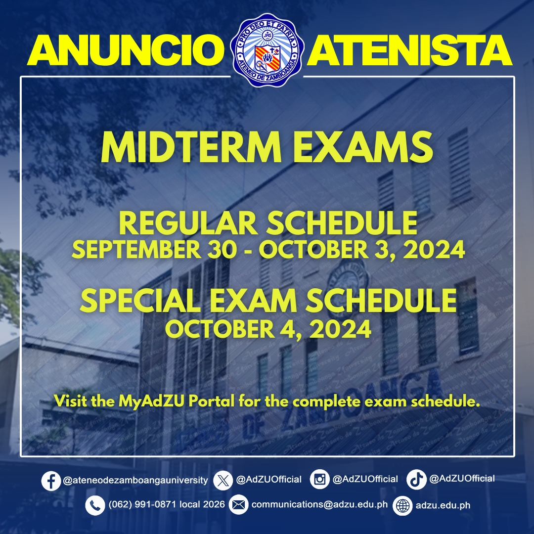 Midterm Exams Schedule for 1st Sem SY 2024-2025 – Ateneo de Zamboanga ...