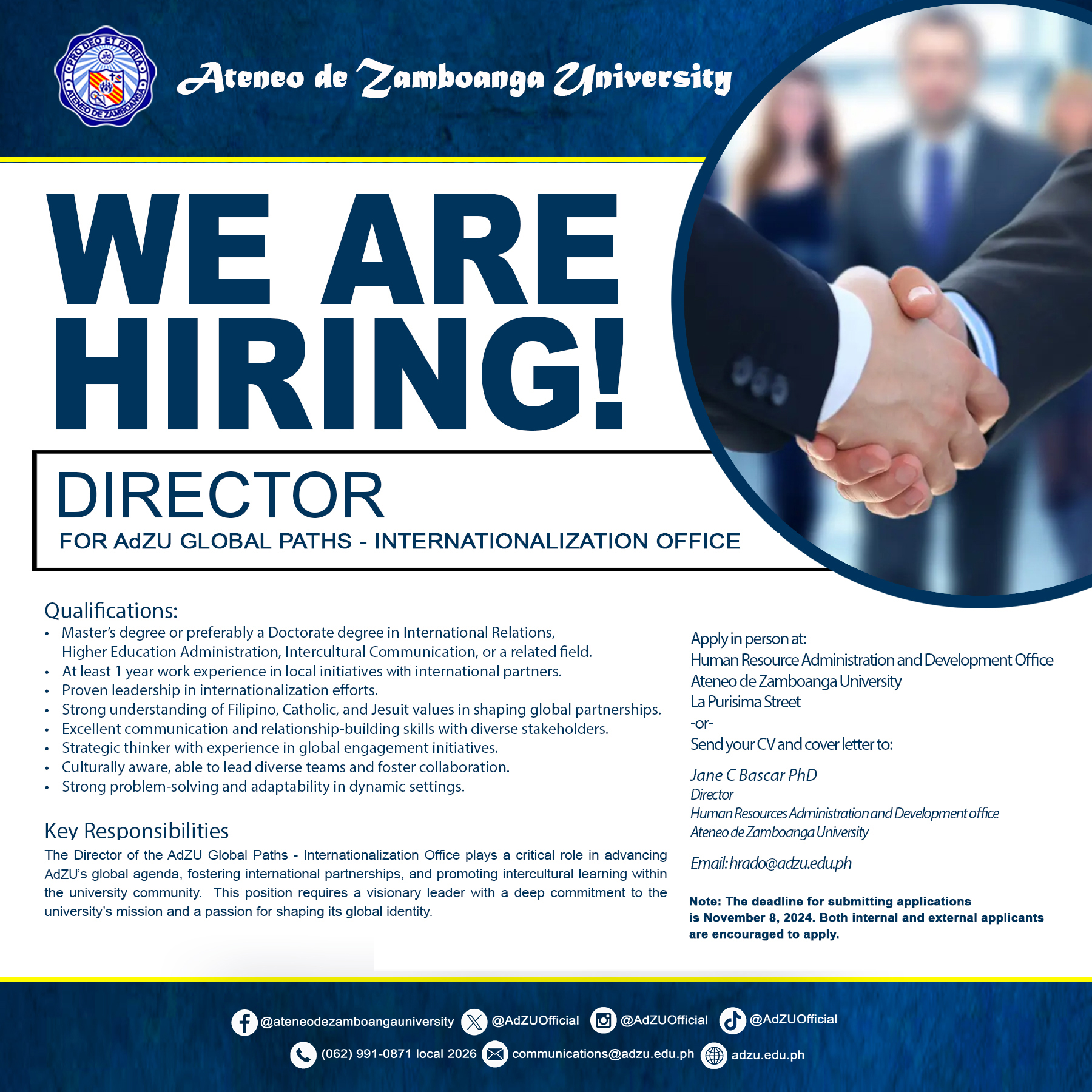 HIRING | Director for AdZU Global Paths-Internationalization Office ...