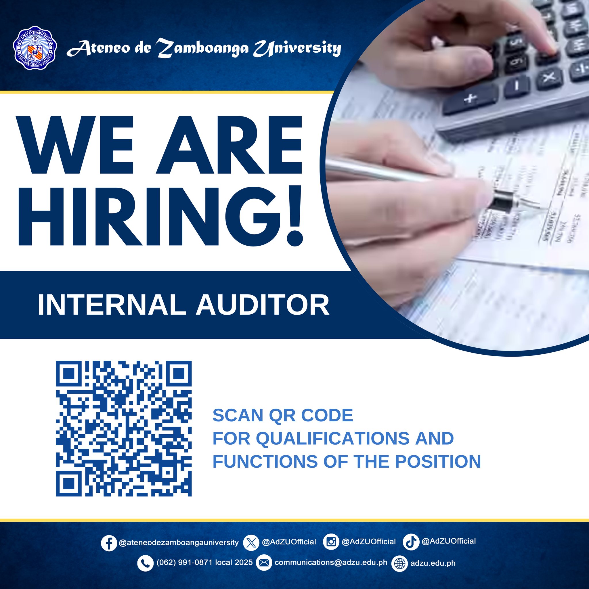 CAREER OPPORTUNITIES | INTERNAL AUDITOR - Ateneo de Zamboanga University